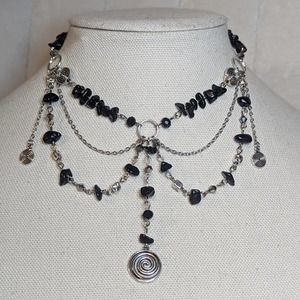 Handmade | Jewelry | Spiral Themed Obsidian Crystal Layered Gothic ...